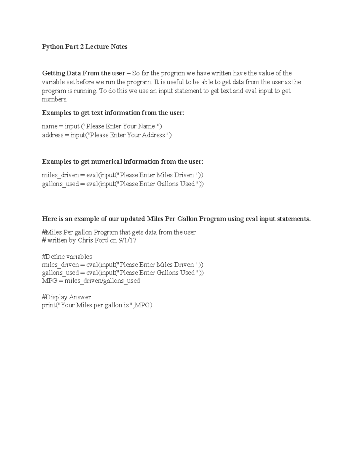 Python Part 2 Lecture Notes Python Part 2 Lecture Notes Getting Data