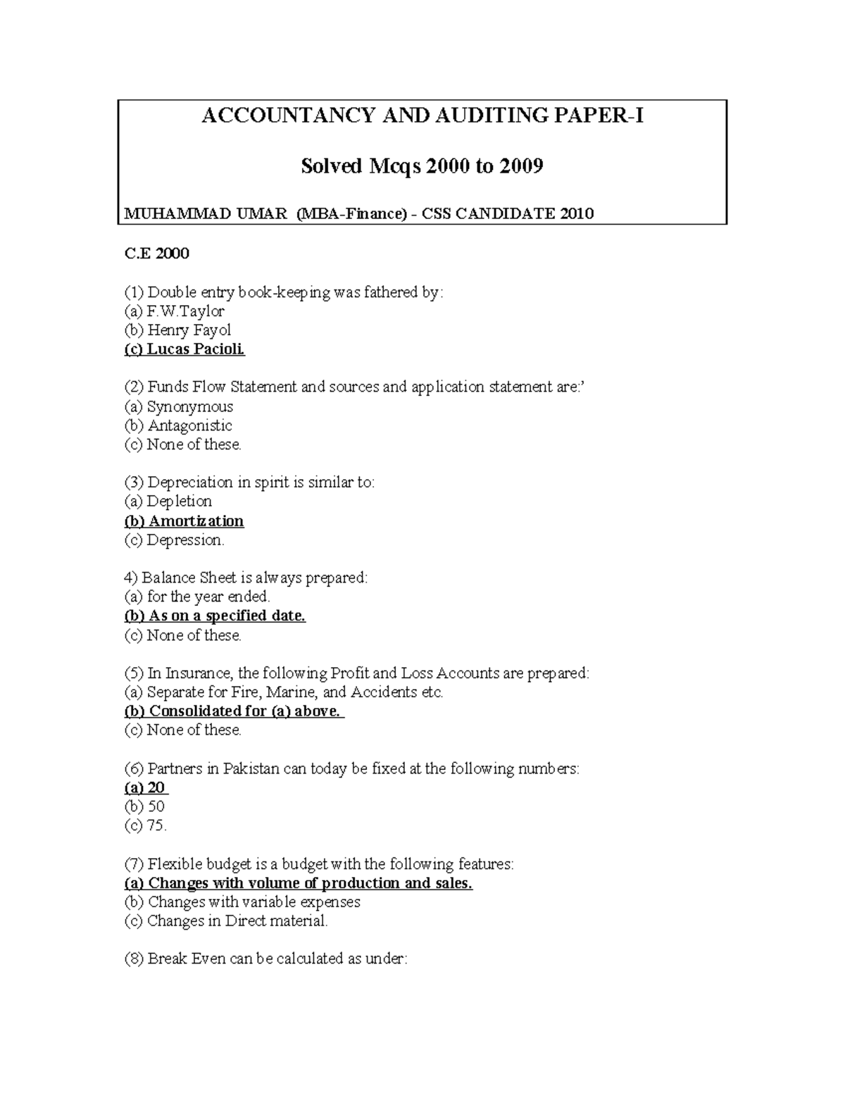 Accounting-2000- 2009-mcqs-paper-i-css-past-papers-solved - ACCOUNTANCY AND AUDITING PAPER-I ...