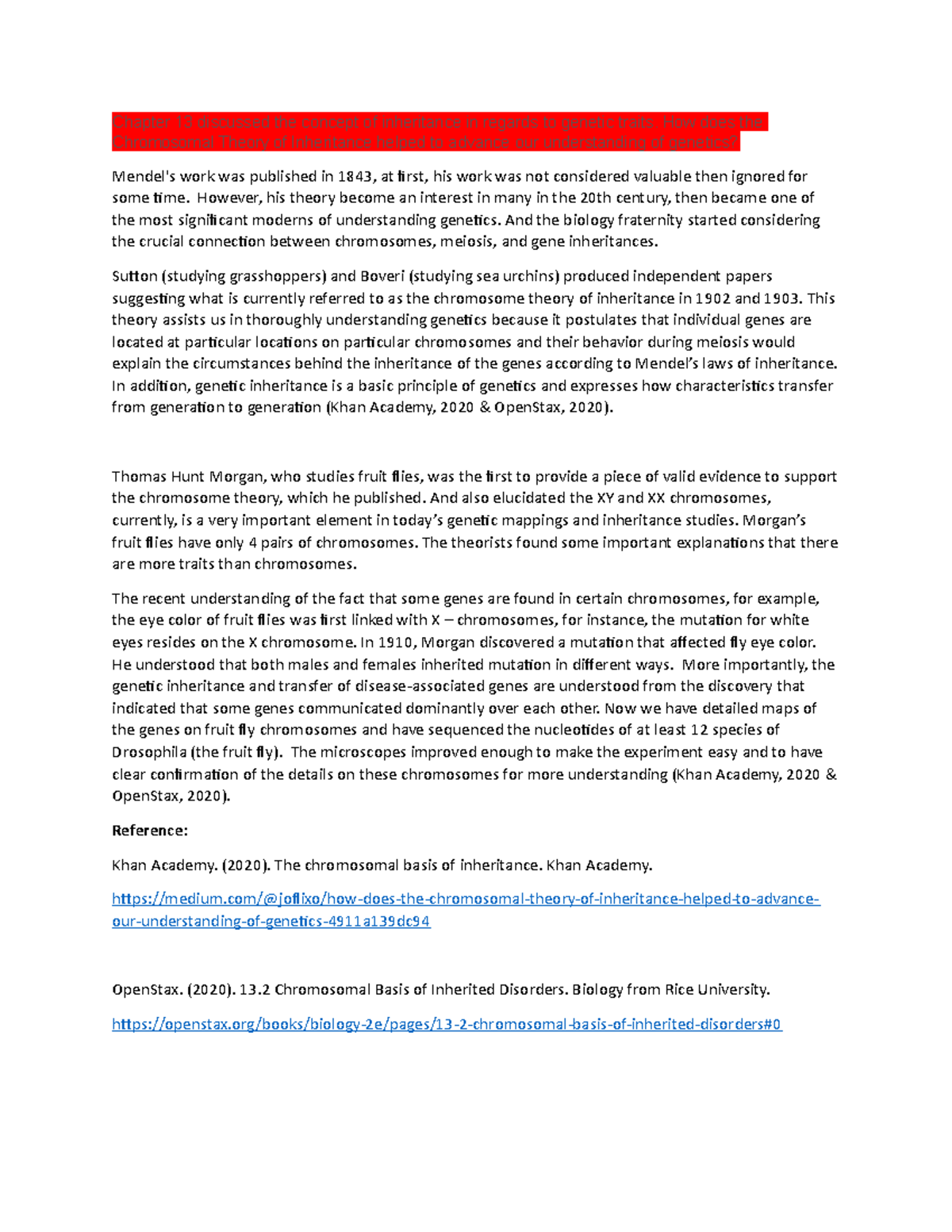 BIOL 1121 Discussion Forum UNIT 6 - Chapter 13 discussed the concept of ...