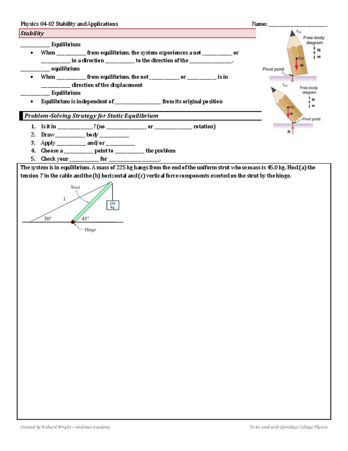 Physics 04-02 Stability and Applications - ______________ equilibrium ...