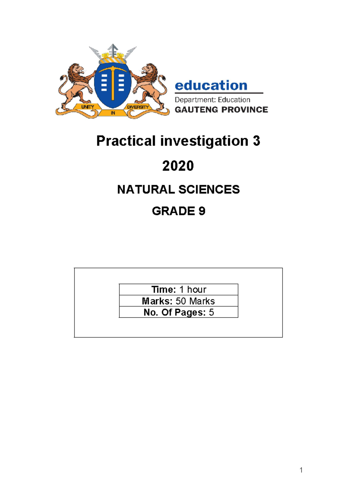 Practical 3 - Practical investigation 3 2020 NATURAL SCIENCES GRADE 9 ...