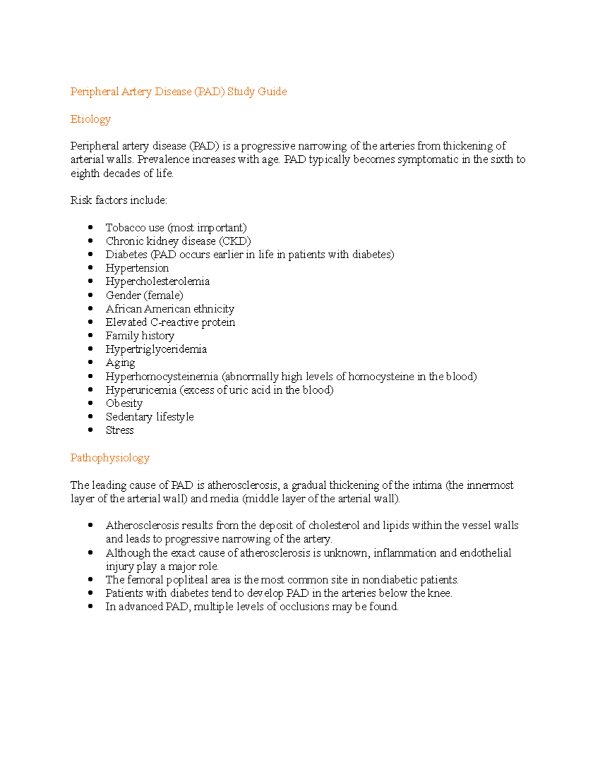 Peripheral Artery Disease Study Guide - Peripheral Artery Disease (PAD ...