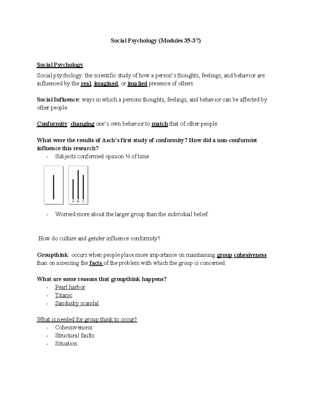 Social Psychology (Modules 35-37) psych 100 - Social Psychology ...