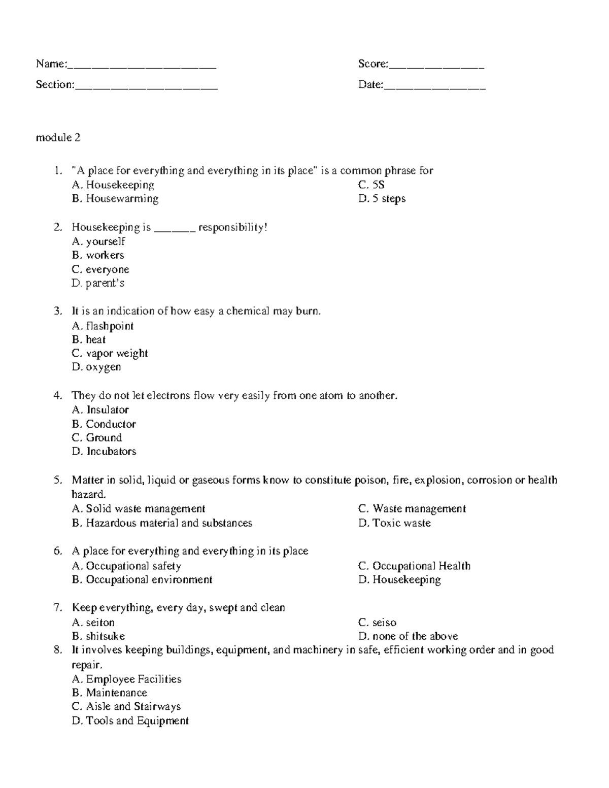 Quizzes BOSH - Name:_________________________ Score:________________ - Studocu