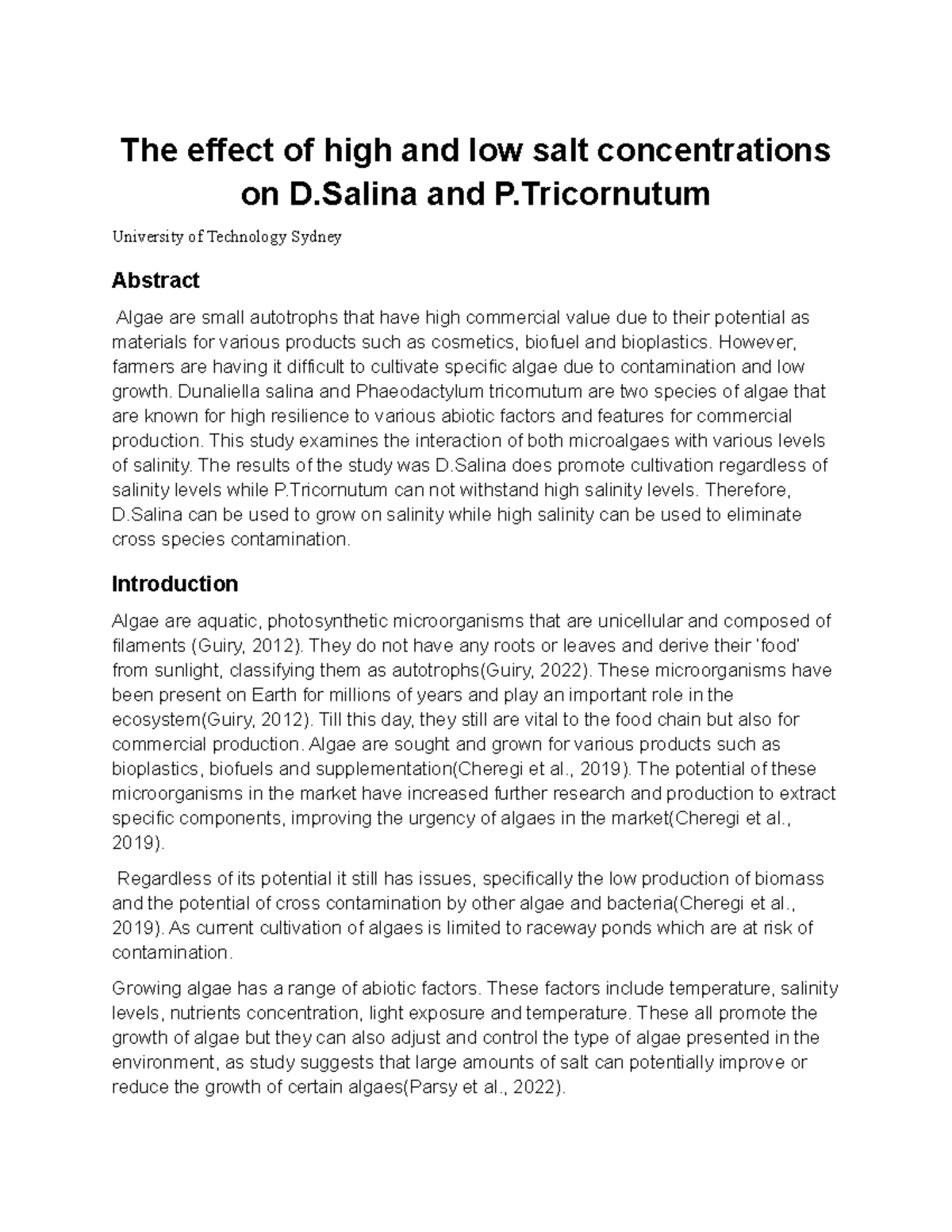 Biotech report - Distinction - The effect of high and low salt ...