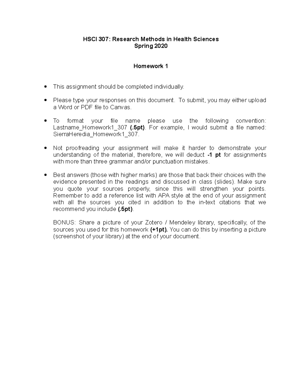 HSCI 307 2020 Homework 1 - HSCI 307: Research Methods in Health ...