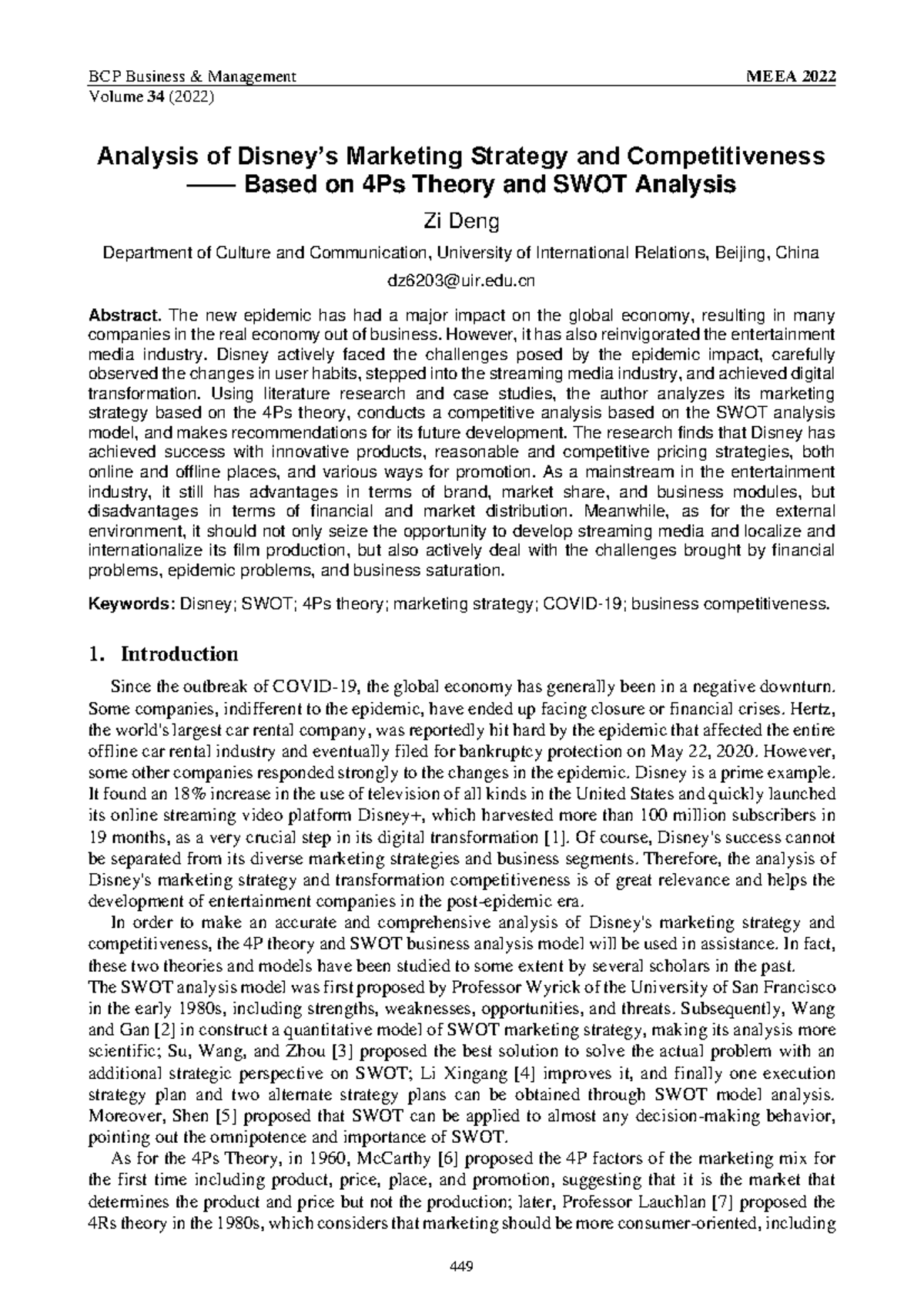 Analysis of Disneys Marketing Strategy and Compet - Volume 34 (202 2 ...