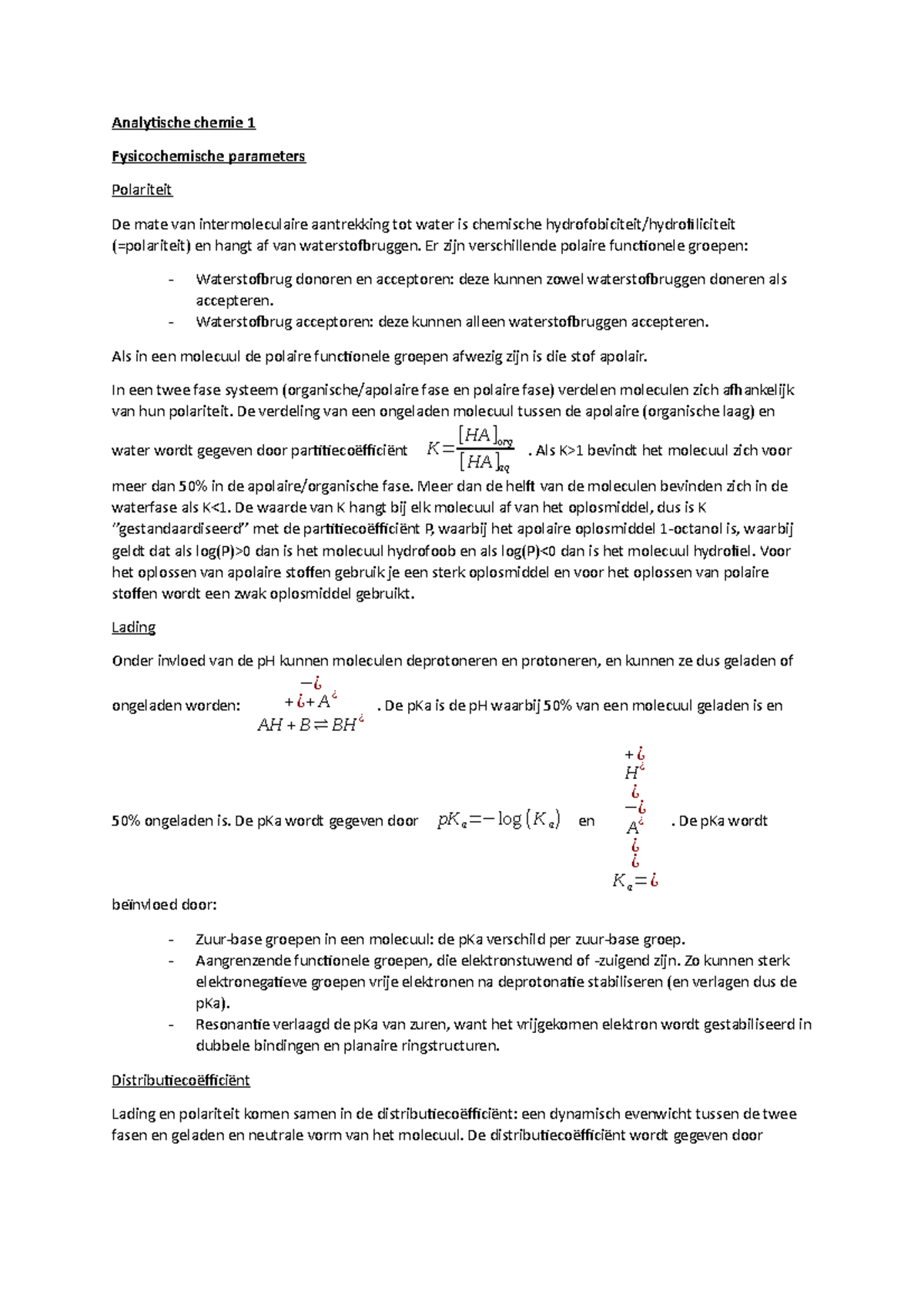 Analytische chemie 1 - Er zijn verschillende polaire functionele ...