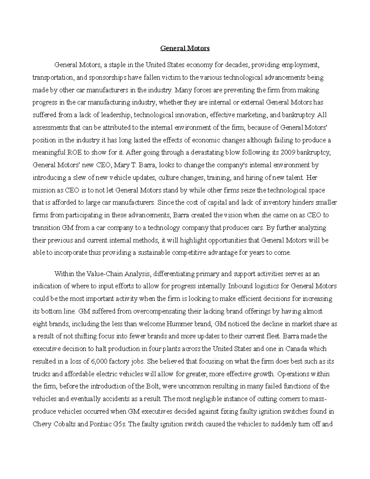 General Motors Analysis - General Motors General Motors, a staple in ...