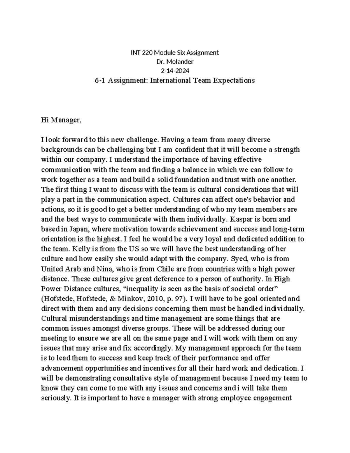 INT-220 week 6 email - INT 220 Module Six Assignment Dr. Molander 2-14 ...