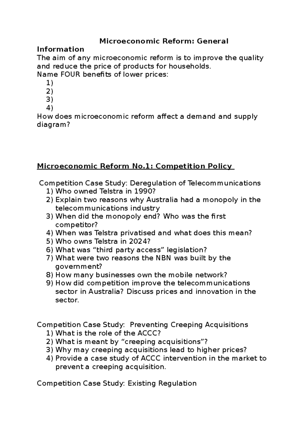 Microeconomics - Macro ecnomics notes - Microeconomic Reform: General ...