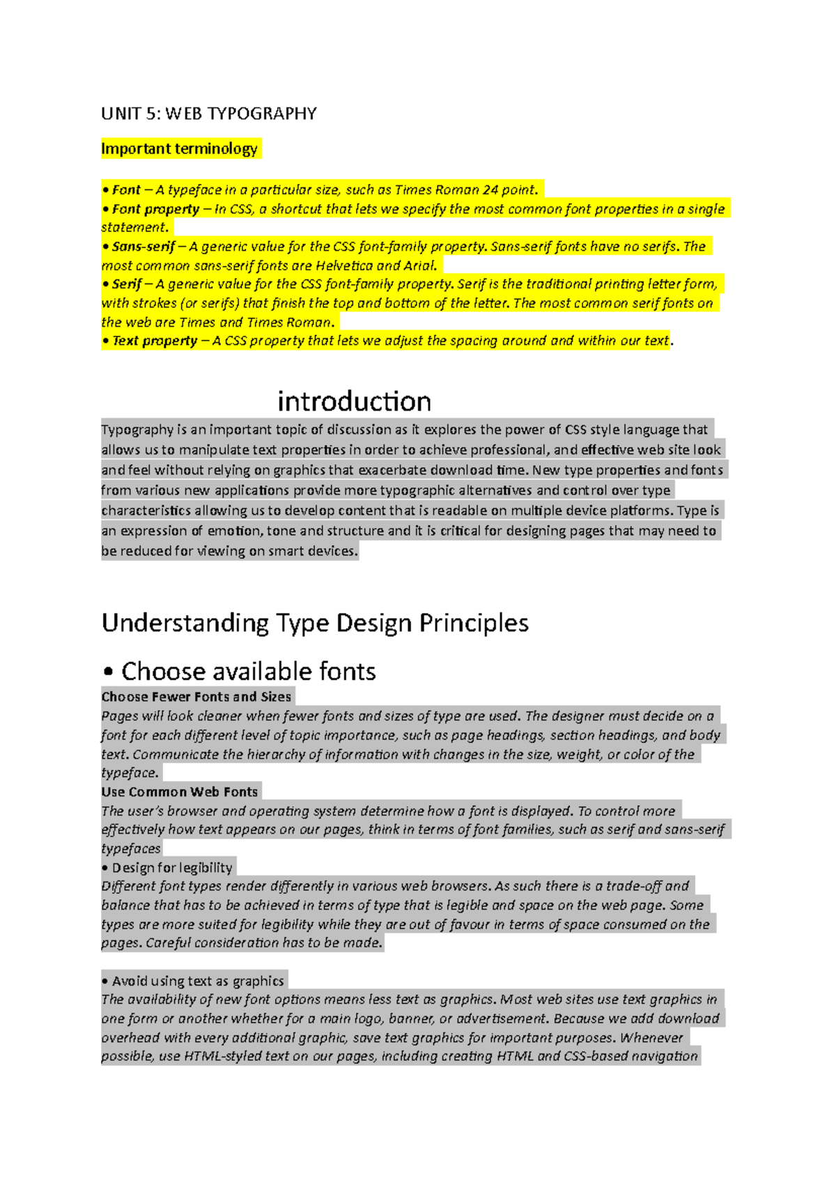 Unit 5 WEB TYPOGRAPHY - UNIT 5: WEB TYPOGRAPHY Important terminology ...