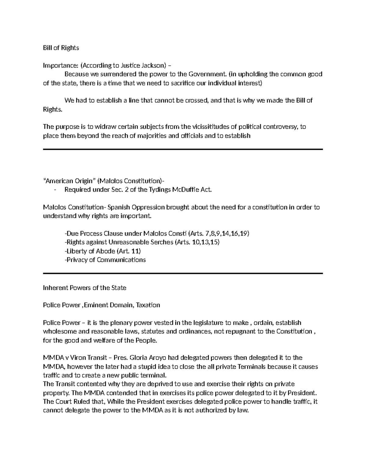 Lecture notes on Bill of Rights MOdule 7 (Pulido -Consti Rev) April 3 ...