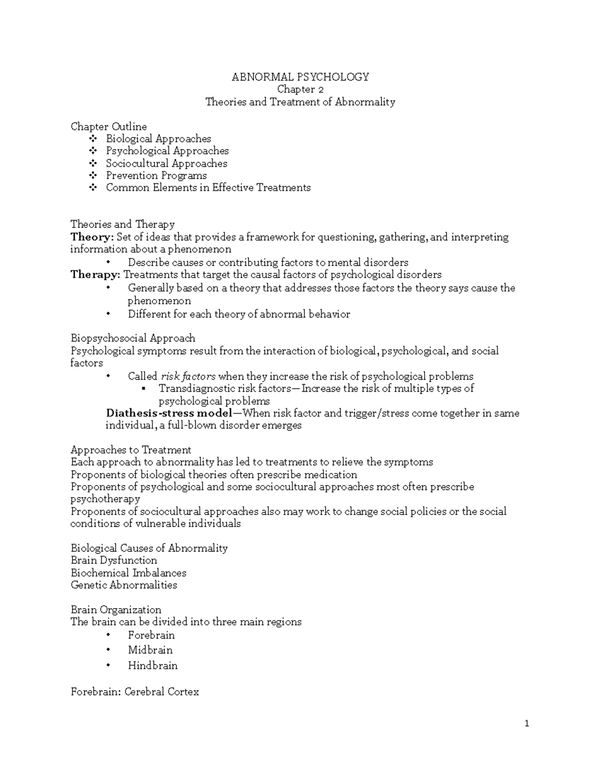 2020-Abnormal Psychology(PSY3400) Lecture Notes Chapter 2 - ABNORMAL ...