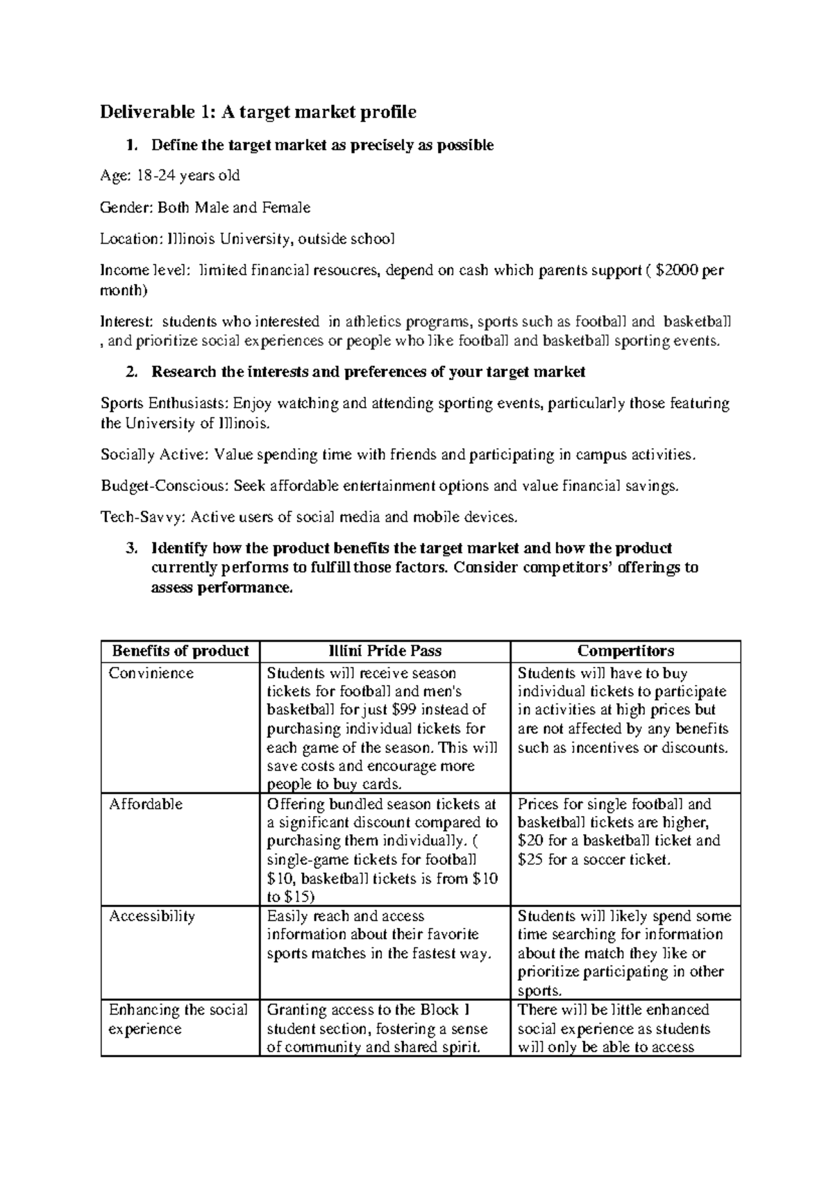 Course 6 Module 2 - Deliverable 1: A target market profile Define the ...