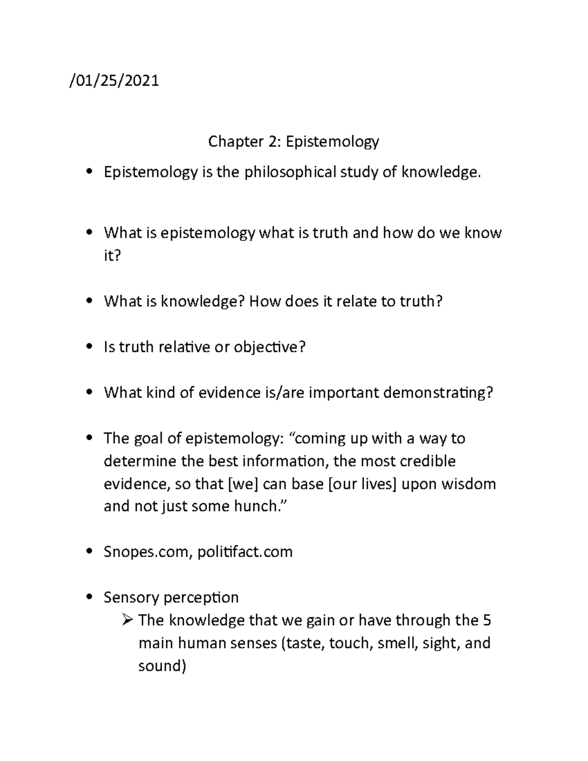 Chapter 2 Epistemology - /01/25/ Chapter 2: Epistemology Epistemology ...