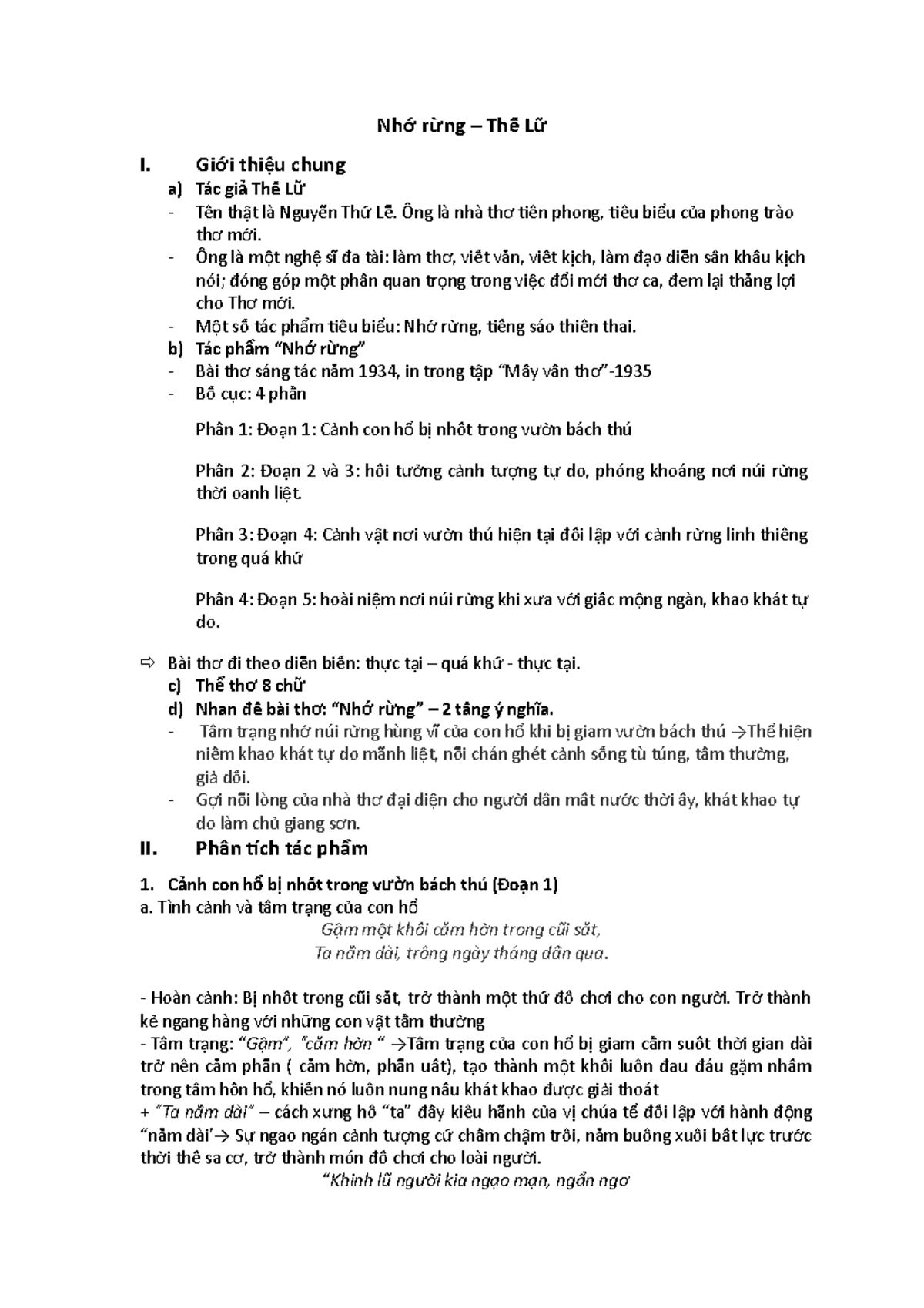 Nhớ rừng - Lý thuyết - Nh ớ ừr ng – Thếế L ữ I. Gi ới thi u chung ệ a) Tác gi ả Thếế Lữ Tên th t ...