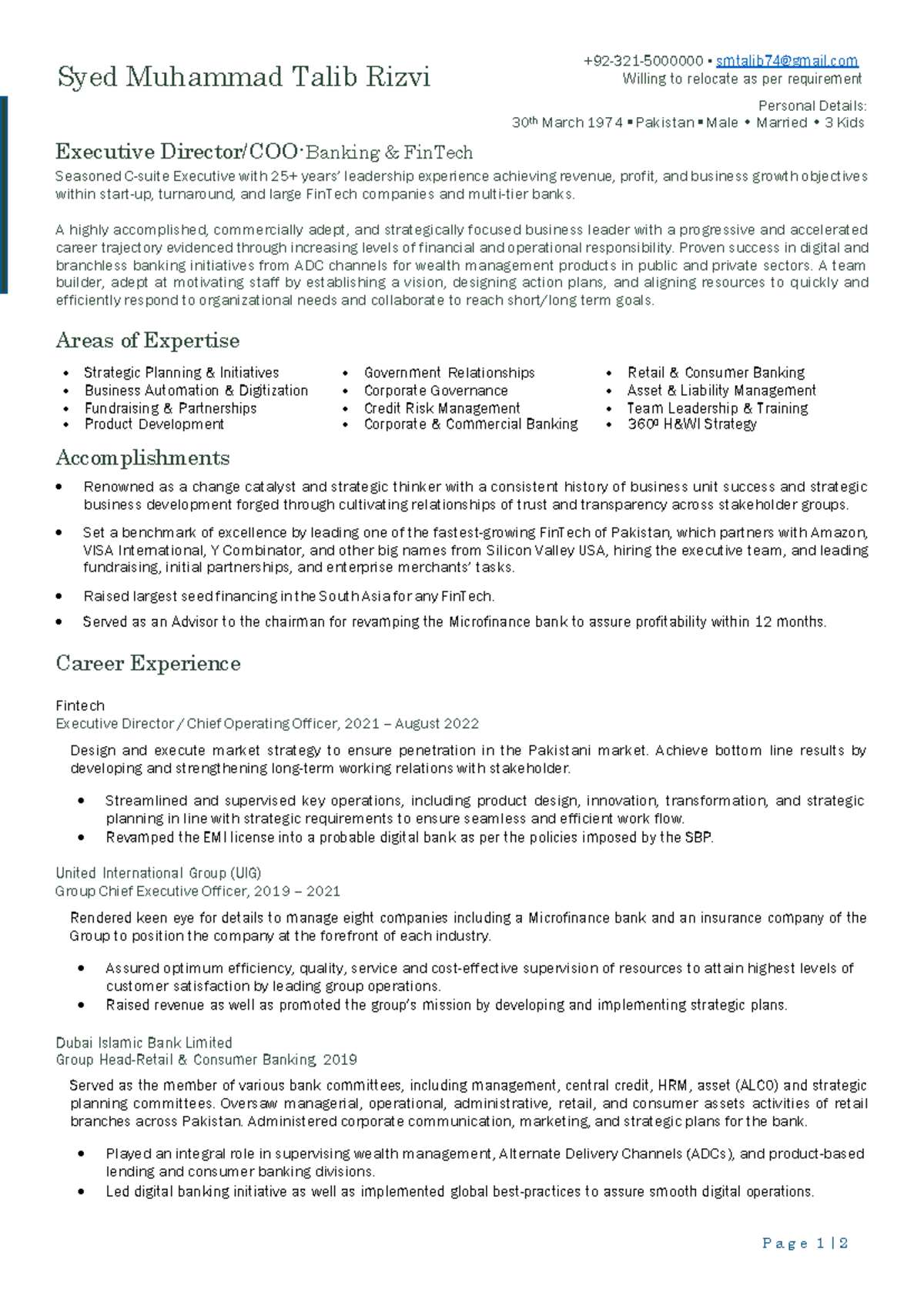 Cv- talib rizvi - Copy - P a g e 1 | 2 Syed Muhammad Talib Rizvi +92 ...