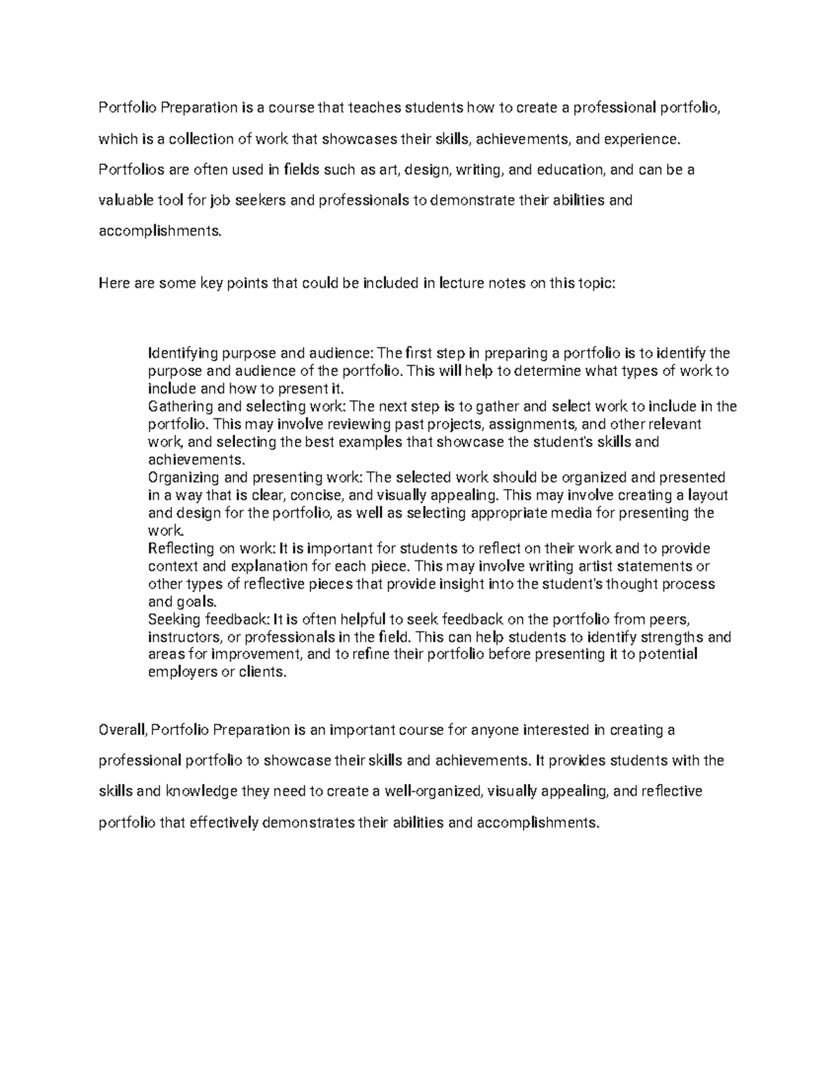 AA889999-11 - notes - Portfolio Preparation is a course that teaches ...