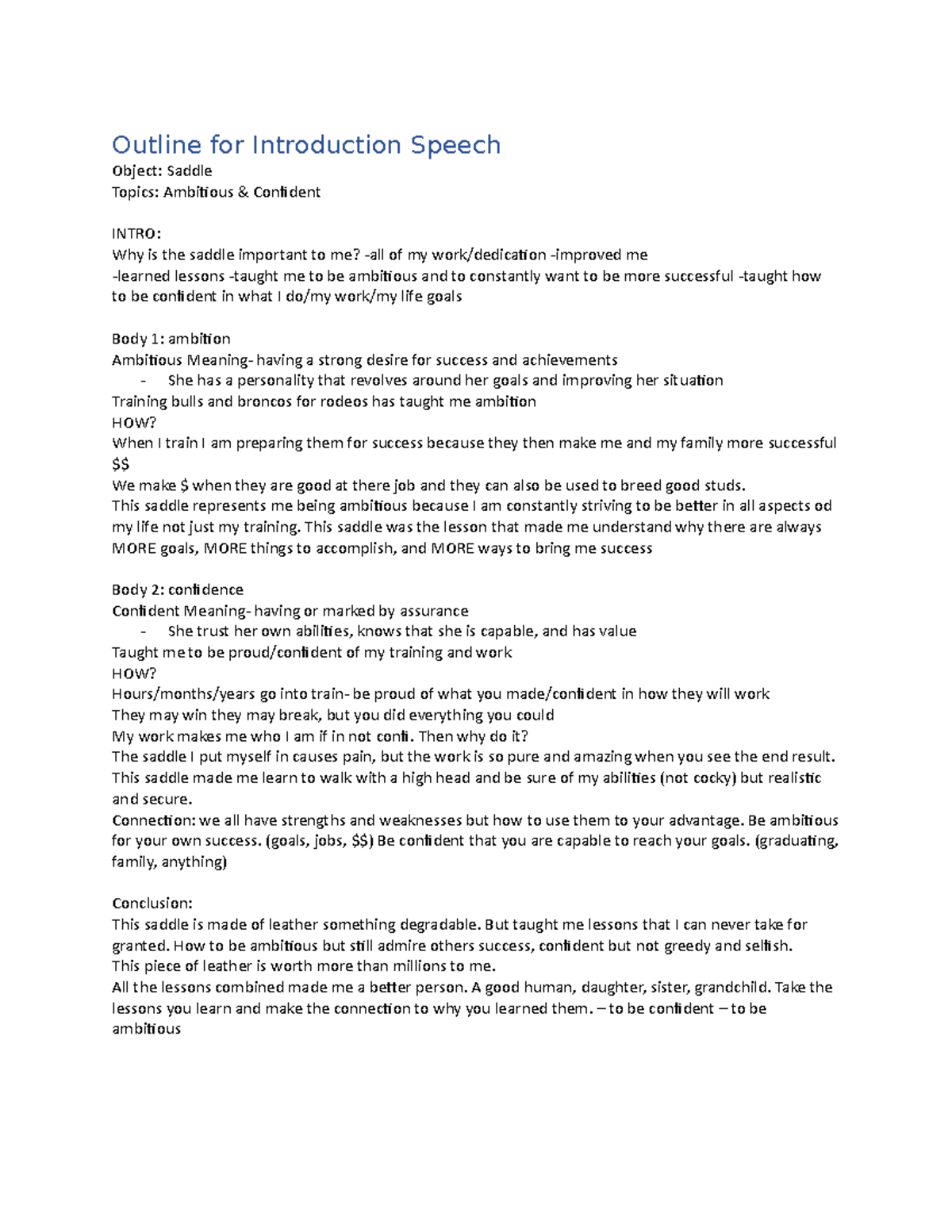 Outline for Introduction Speech - Outline for Introduction Speech ...