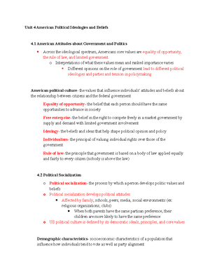 AP US Gov Unit 4 Notes - Unit 4 American Political Ideologies and ...