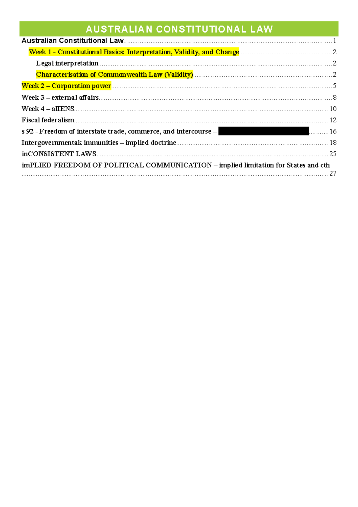 Australian Constitutional Law - updated notes - LAW 2501 - Adelaide ...