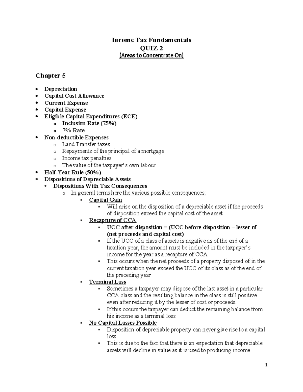 Income Tax Fundamentals (Areas to Concentrate - Quiz 2) FALL 2024 ...