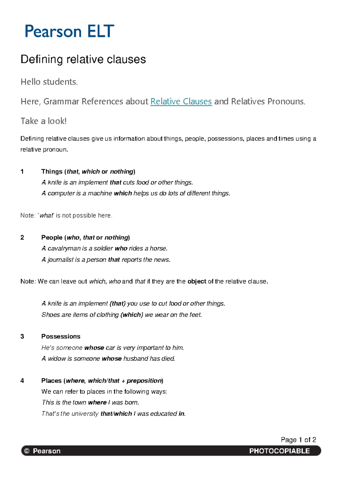 Defining relative clauses Intermediate Grammar Reference I - Defining ...