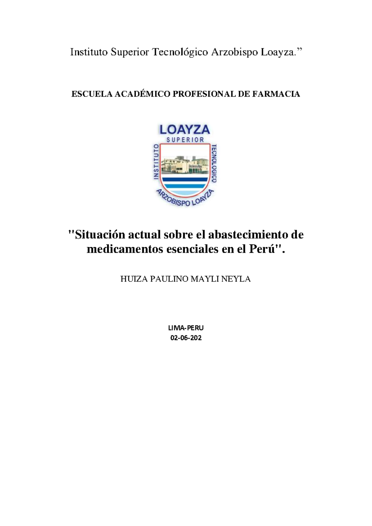 Tarea dos - ESPERO TE SIRVA - Farmacia Técnica - Instituto Superior Tecnológico Arzobispo Loayza ...