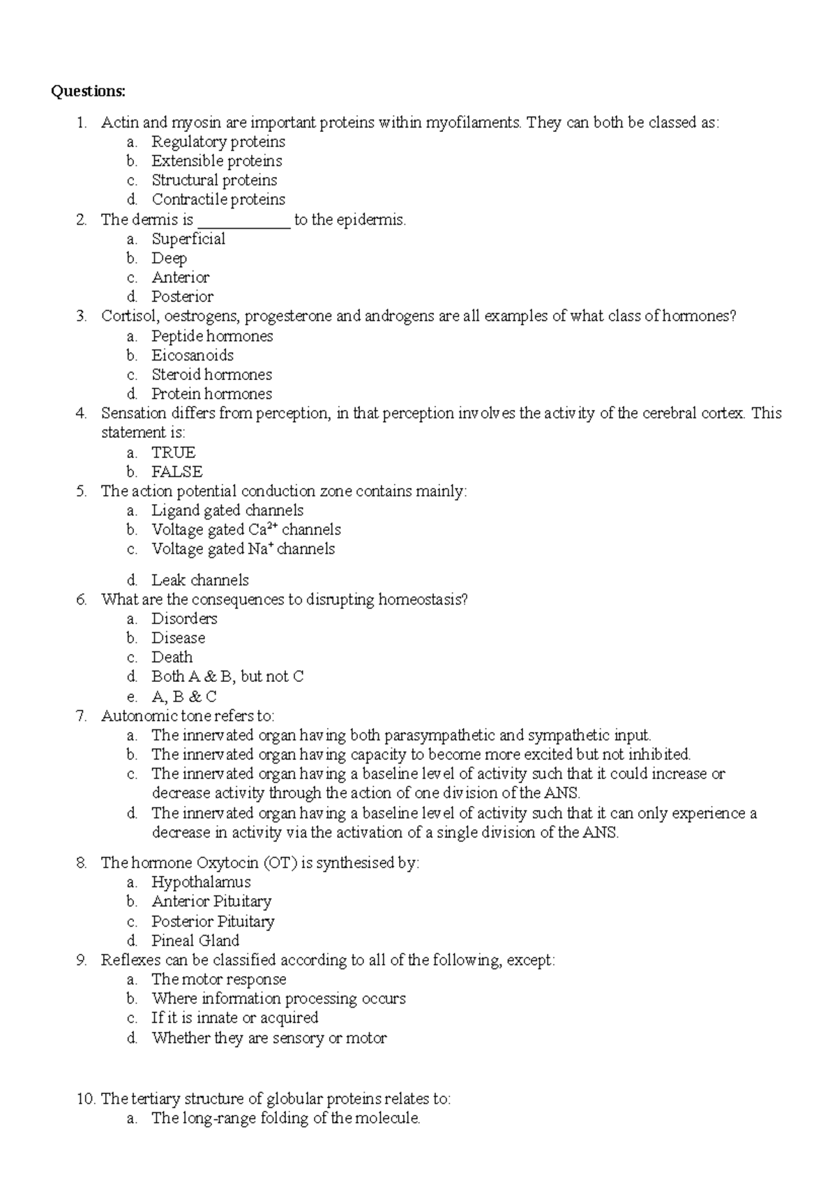 HUBS1403 Final Exam Revision - Questions: Actin and myosin are ...