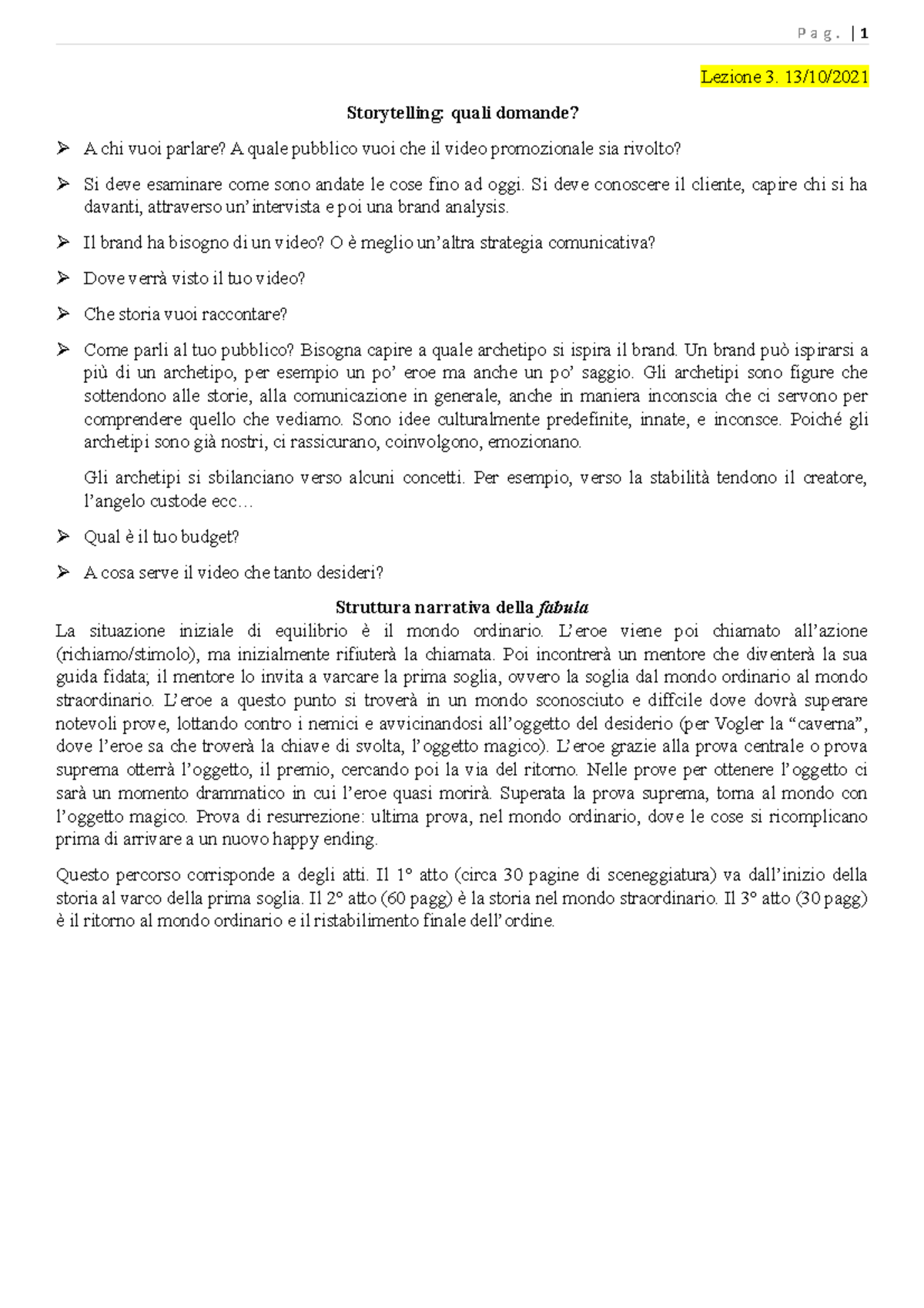 Appunti produzione video e grafica - lezione 3 - P a g. | 1 Lezione 3 ...