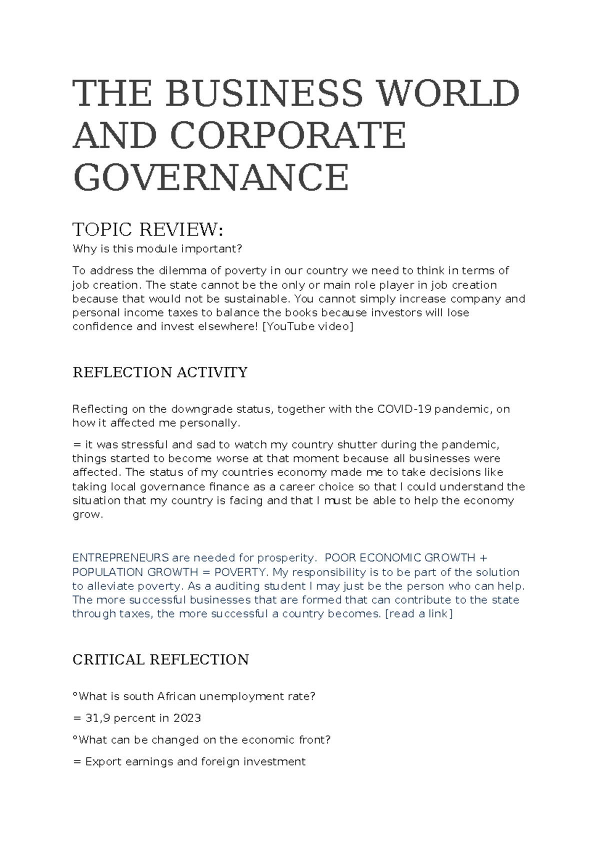 THE Business World AND Corporate Governance - THE BUSINESS WORLD AND ...