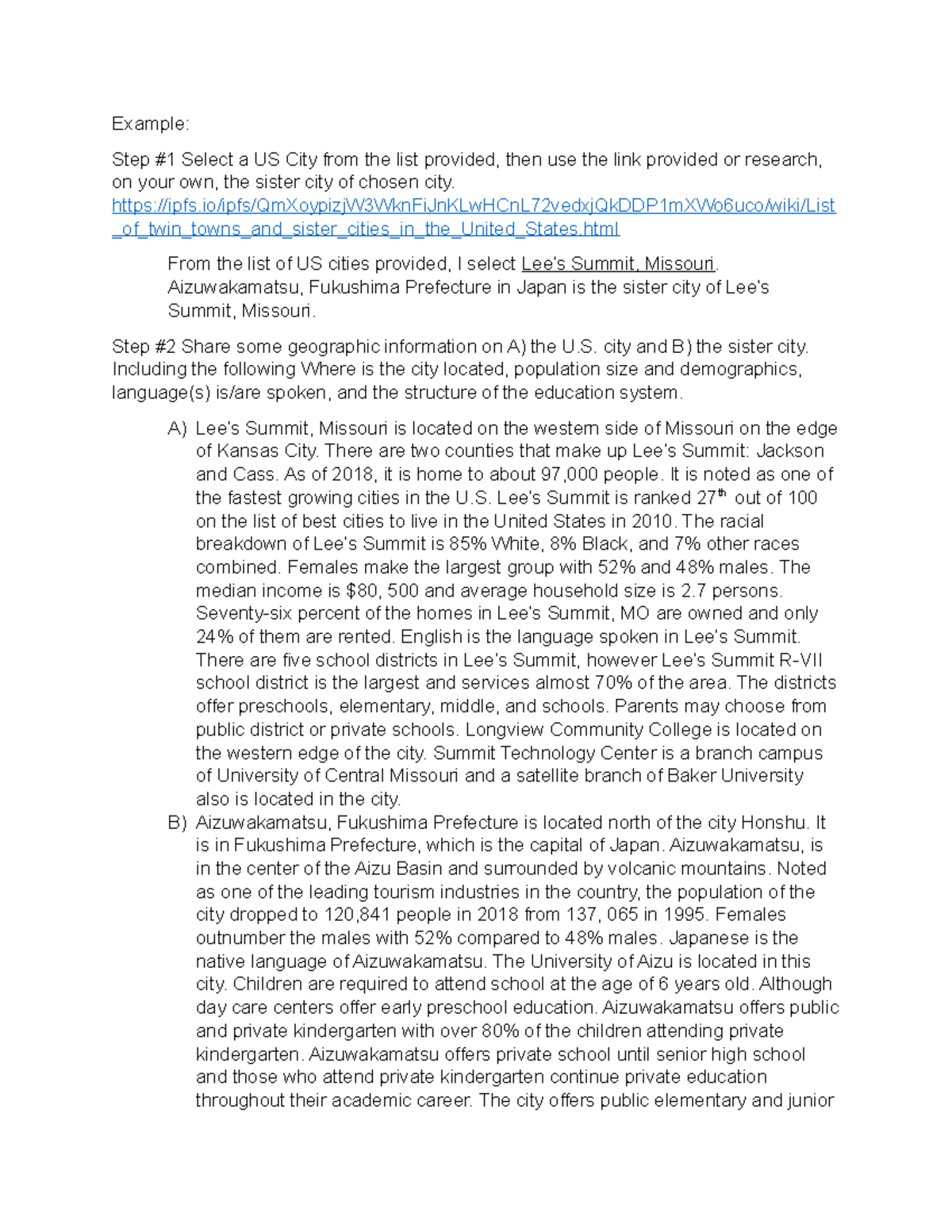City Example - notes - Example: Step #1 Select a US City from the list ...