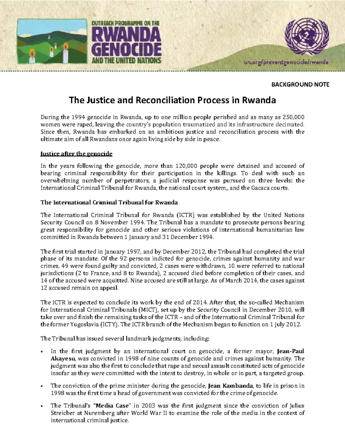 Backgrounder Justice 2014 ; Rwandan Genocide - BACKGROUND NOTE The ...
