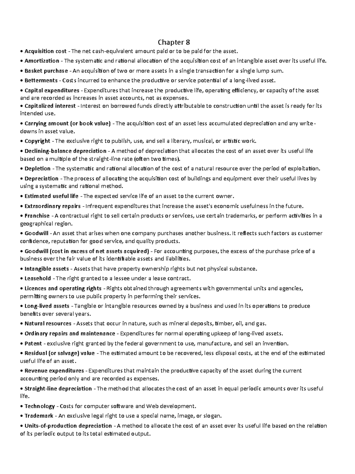 Chapter 8 - Summary Financial Accounting - Chapter 8 Acquisition cost ...