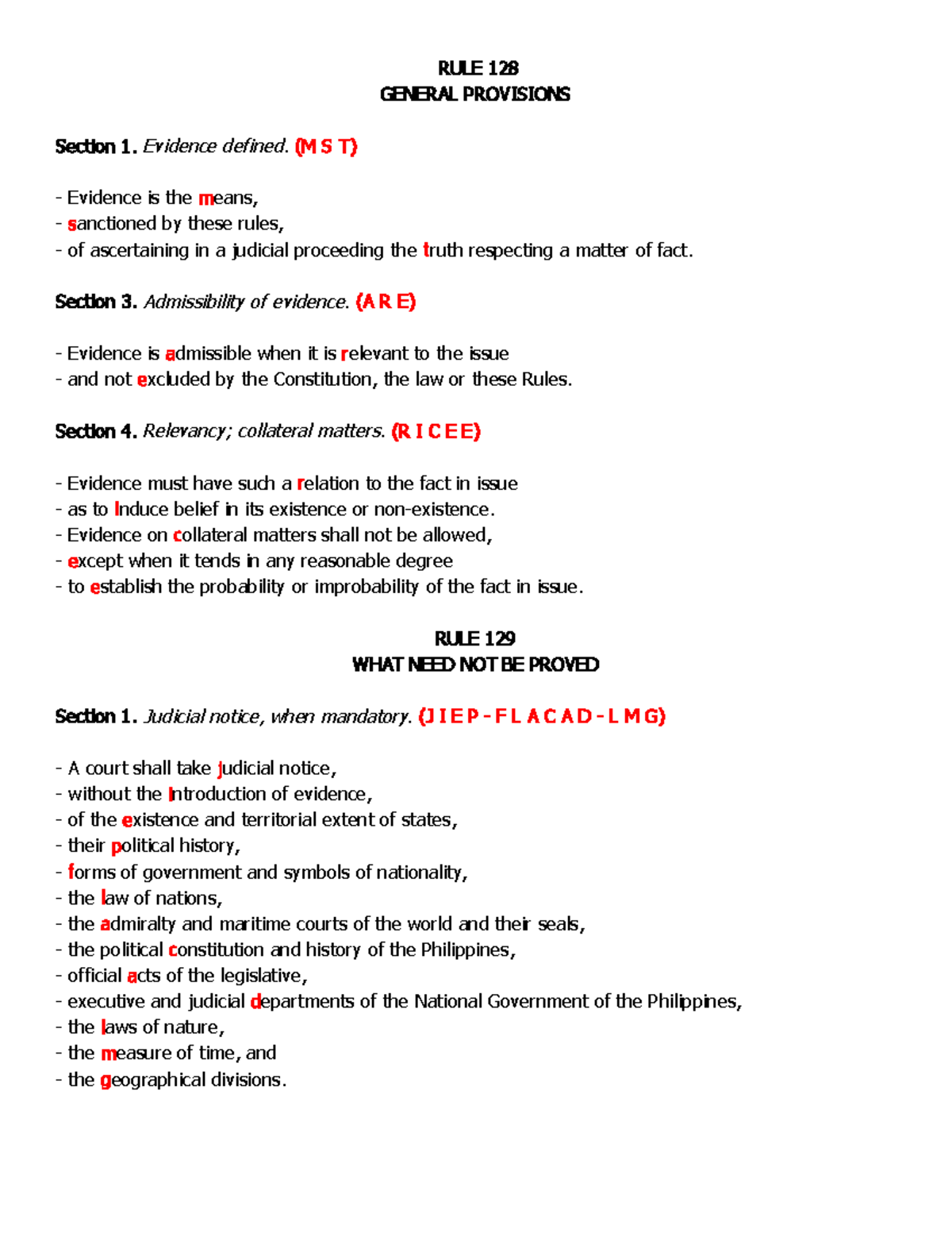 Evidence Summary - Evid - RULE 128 GENERAL PROVISIONS Section 1 ...