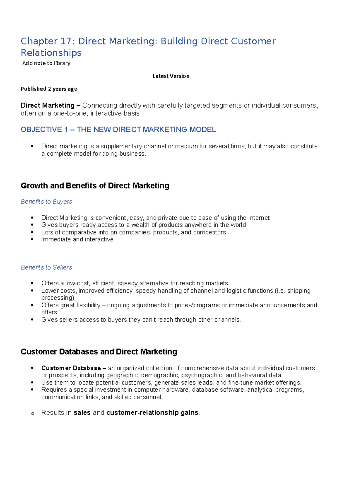 Direct marketing - notes - Chapter 17: Direct Marketing: Building ...