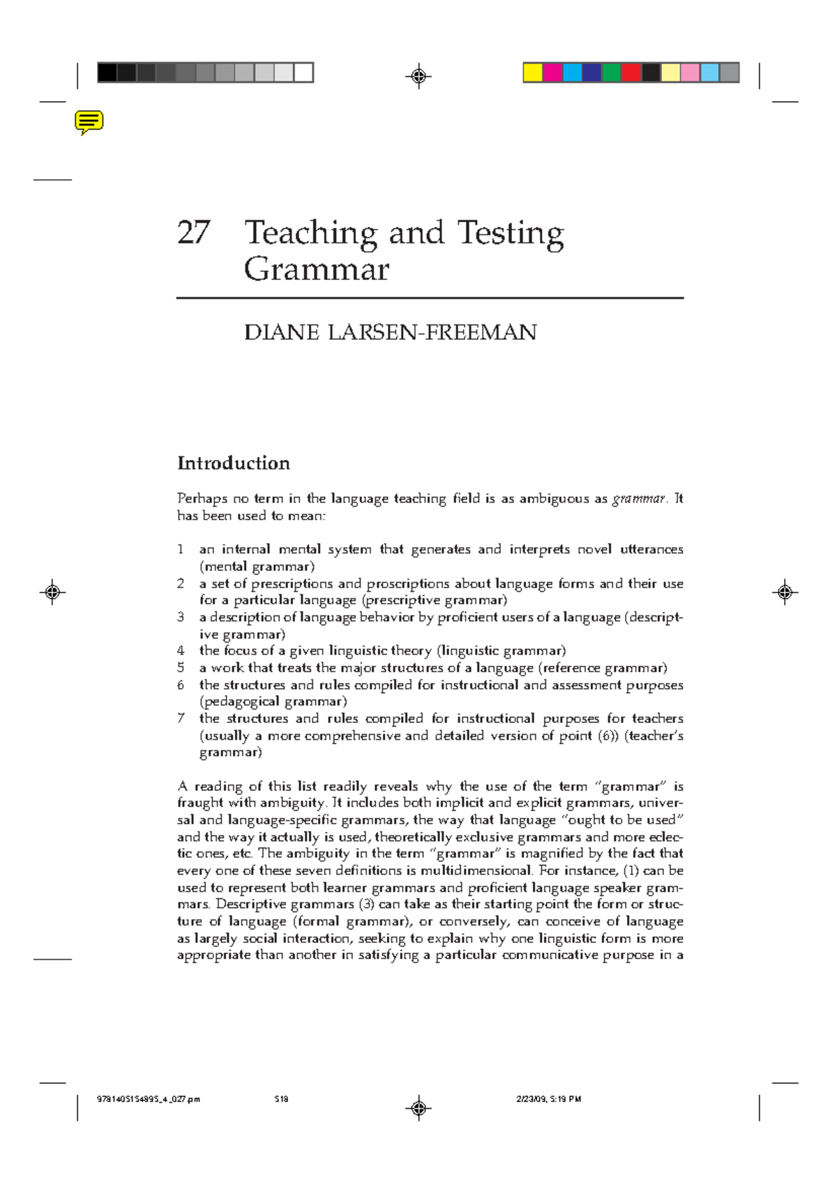 Teaching and Testing Grammar - 518 Diane Larsen-Freeman 27 Teaching and ...
