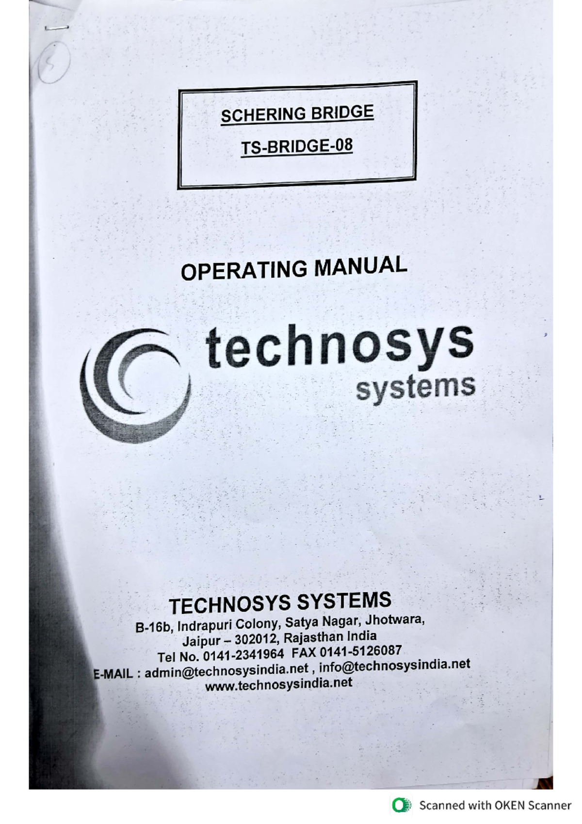 Schering bridge - ok this is good - SCHERING BRIDGE OPERATING MANUAL technosys systems TECHNOSYS ...