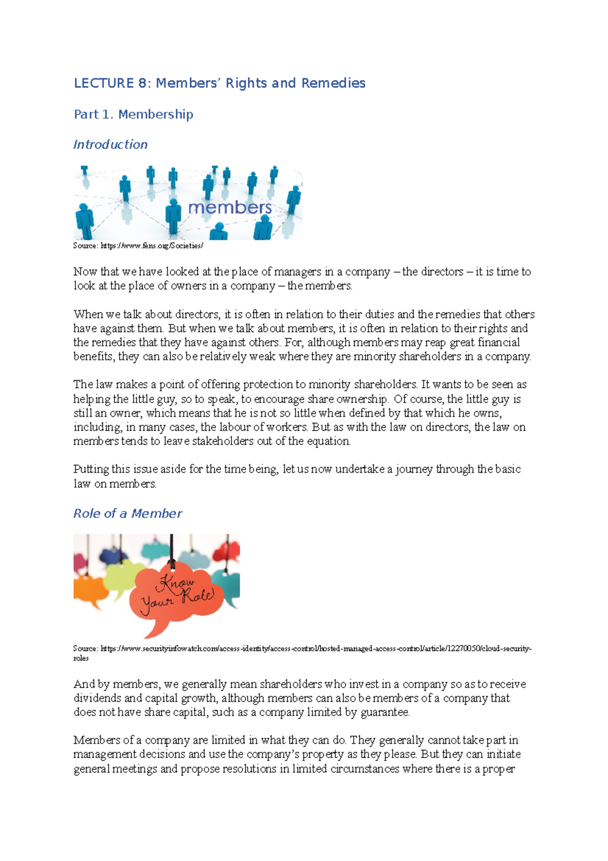 Lec 8 - 6 - Good for tutorial - LECTURE 8: Members’ Rights and Remedies ...