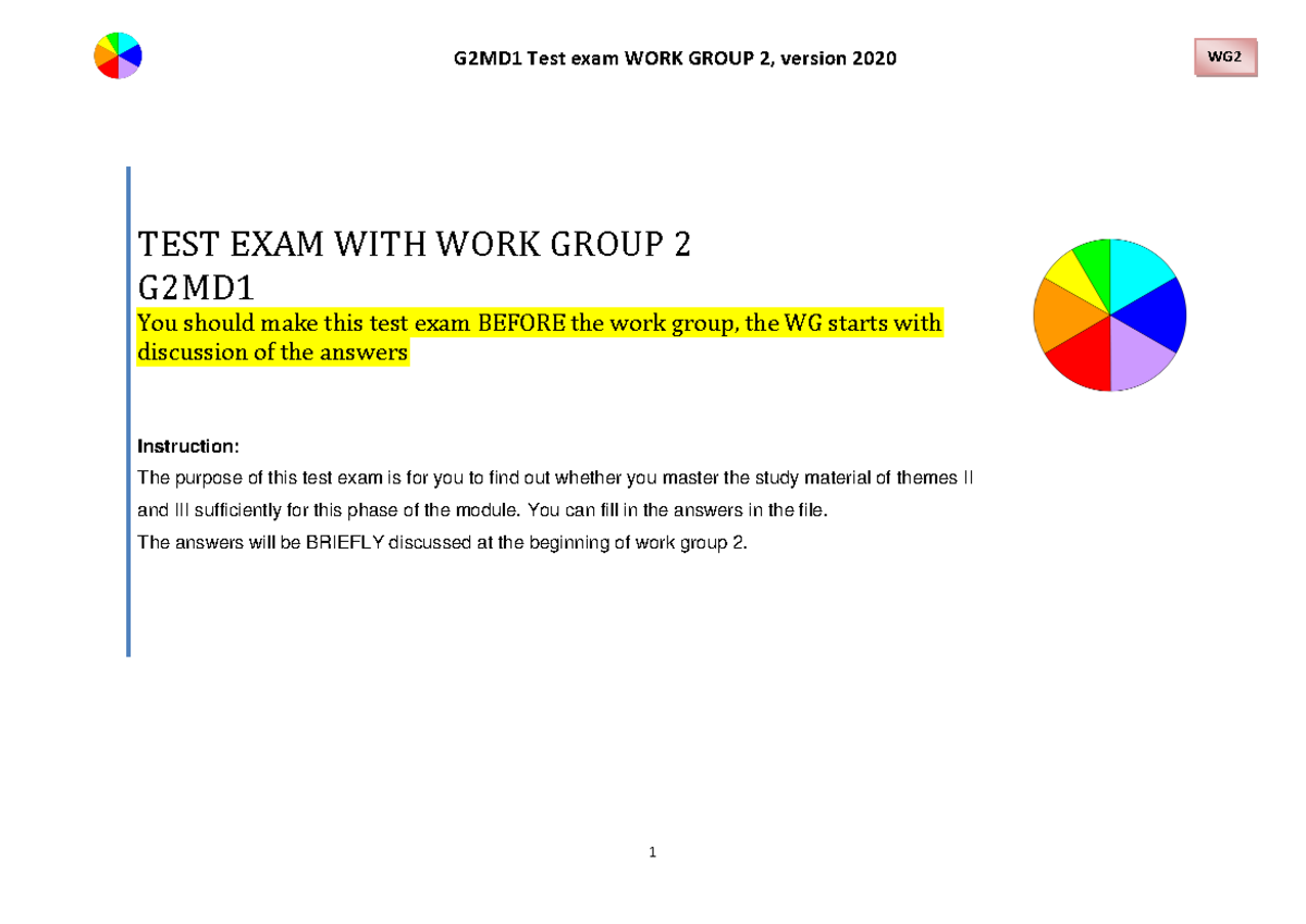 G2MD1 TEST EXAM with WG2 - G2MD1 Test exam WORK GROUP 2, version 2020 1 ...
