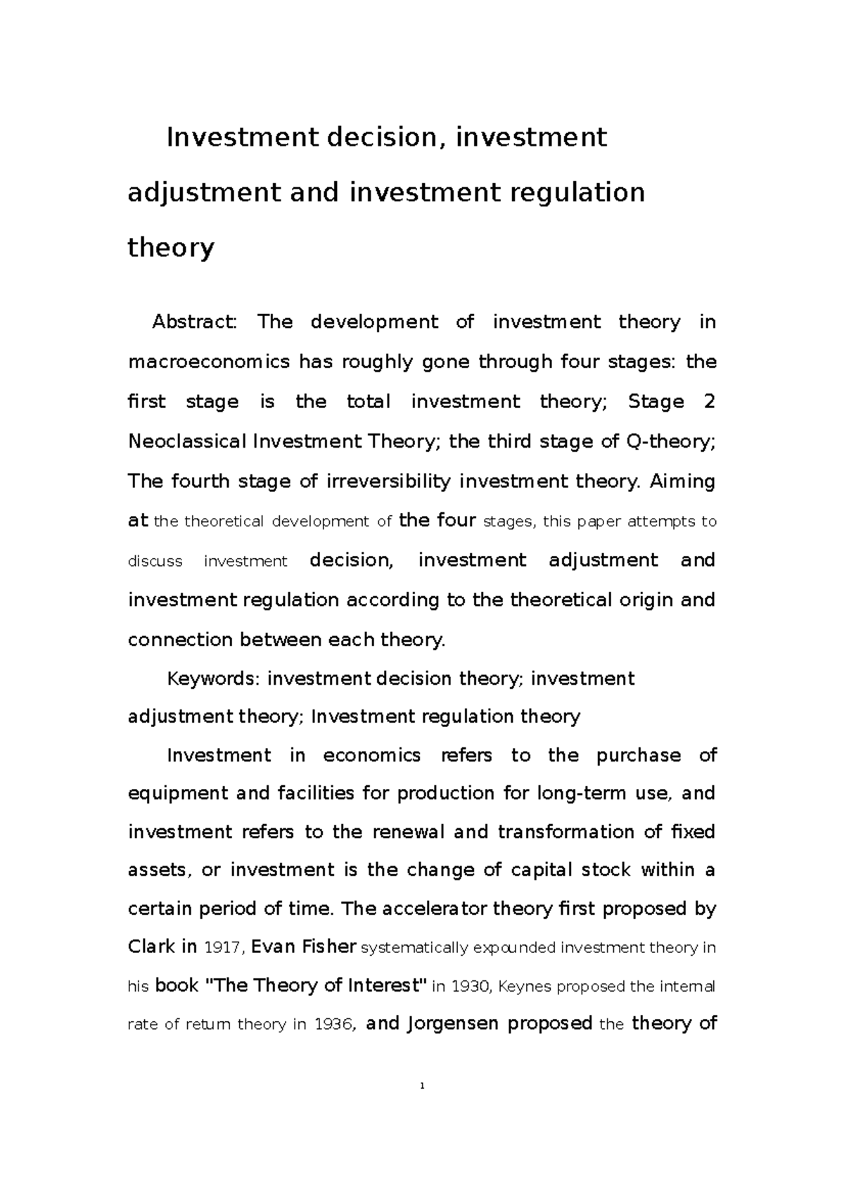 Investment decision, investment adjustment and investment regulation ...