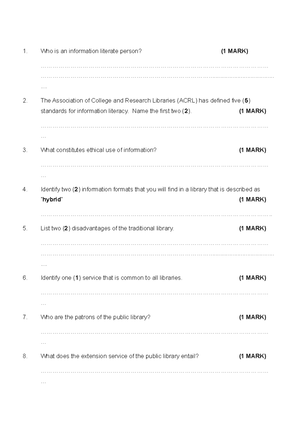 Sample Quiz Infolit - quizzes - Who is an information literate person ...