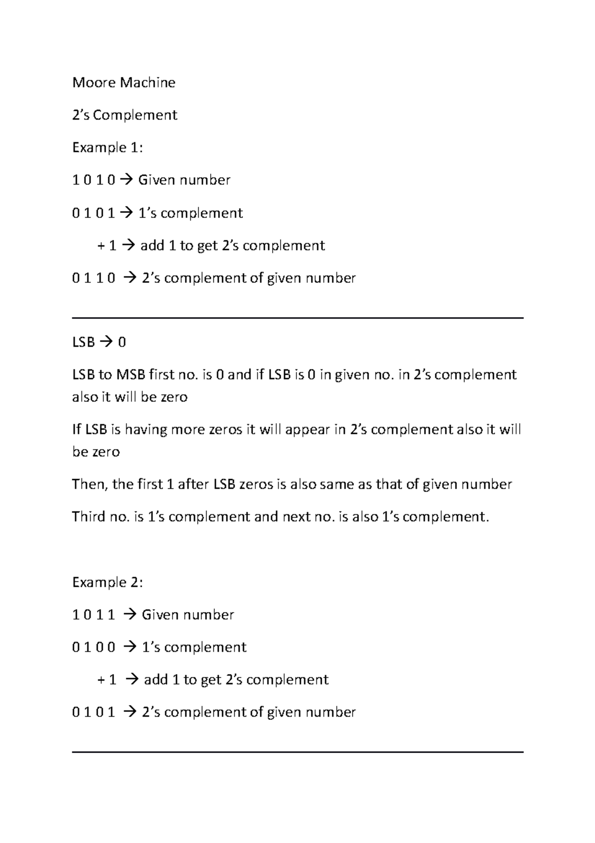 Moore Machine 2s Complement Moore Machine 2s Complement Example 1 1 0 1 0 Given Number 0 1