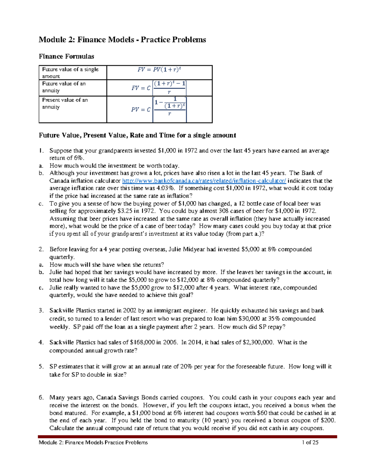 Module 2 Financal Models Practice Problems 2019 - Module 2: Finance ...