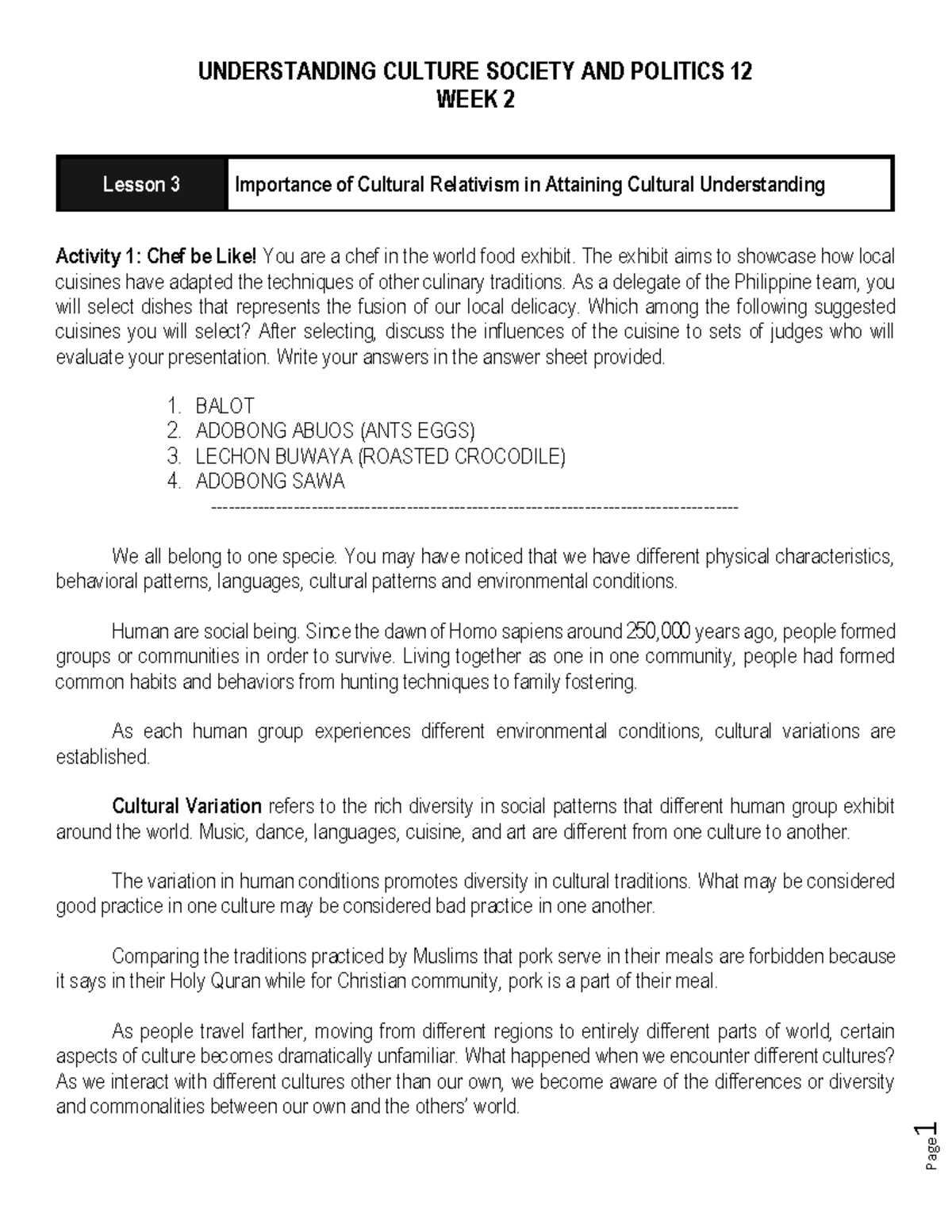 Understanding Culture Society and Politics (UCSP) EIM & HE WEEK 2 - 1 ...