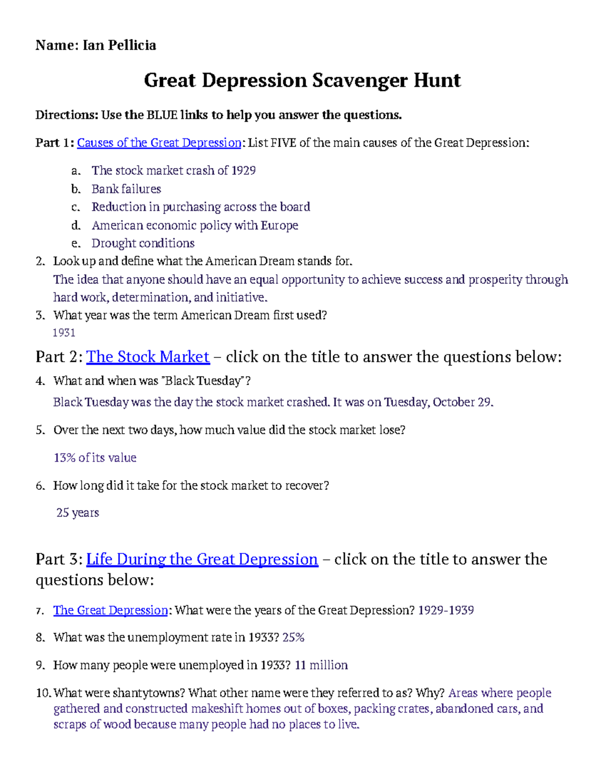Copy of The Great Depression Scavenger Hunt 1 4 23 - Name: Ian Pellicia ...