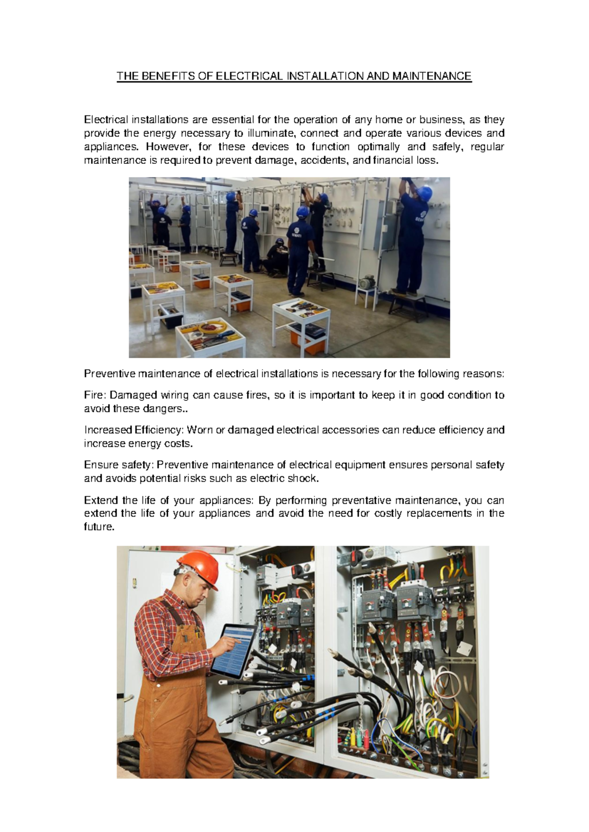 THE Benefits OF Electrical Installation AND Maintenance - THE BENEFITS OF ELECTRICAL ...