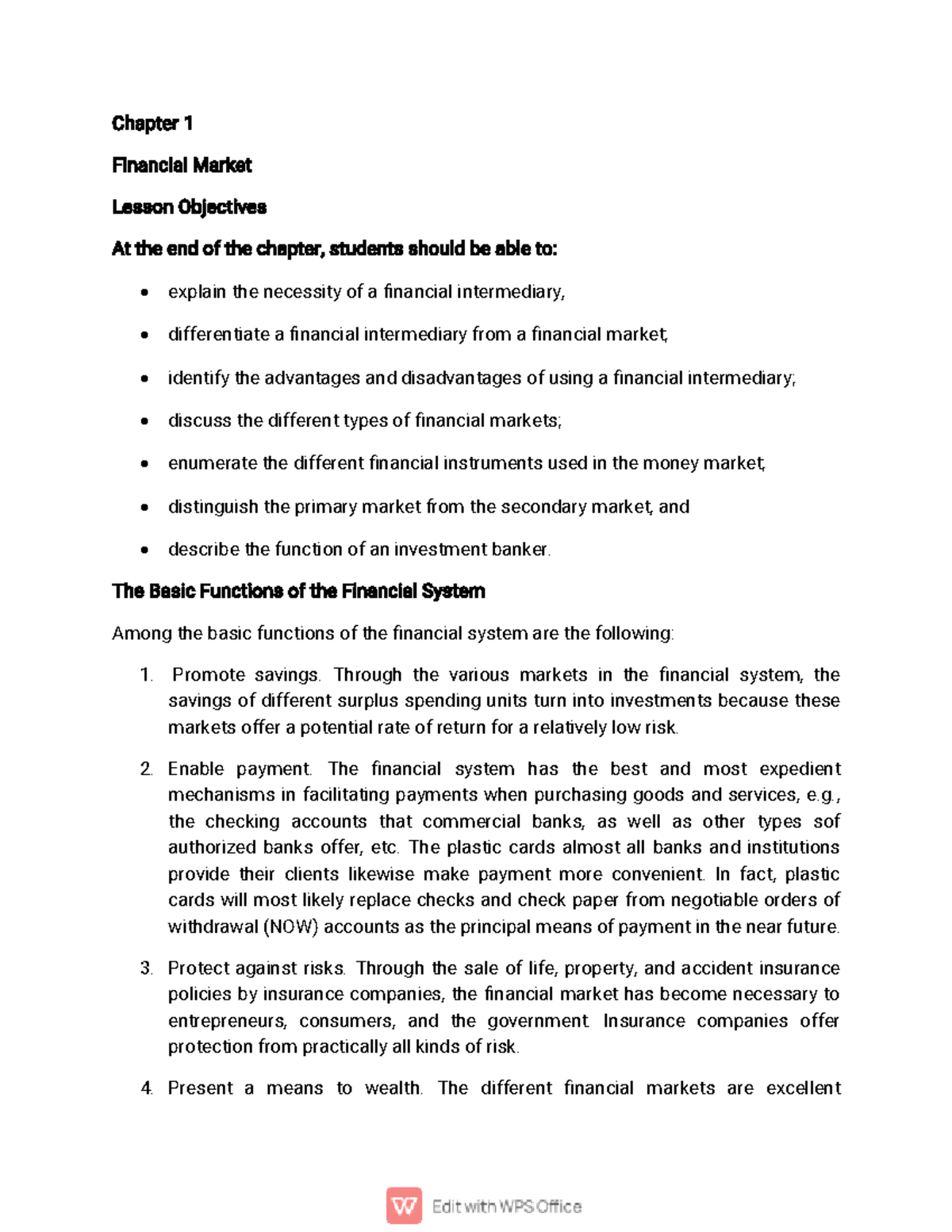 Chapter 1 - Financial Management Part II - Chapter 1 Financial Market ...