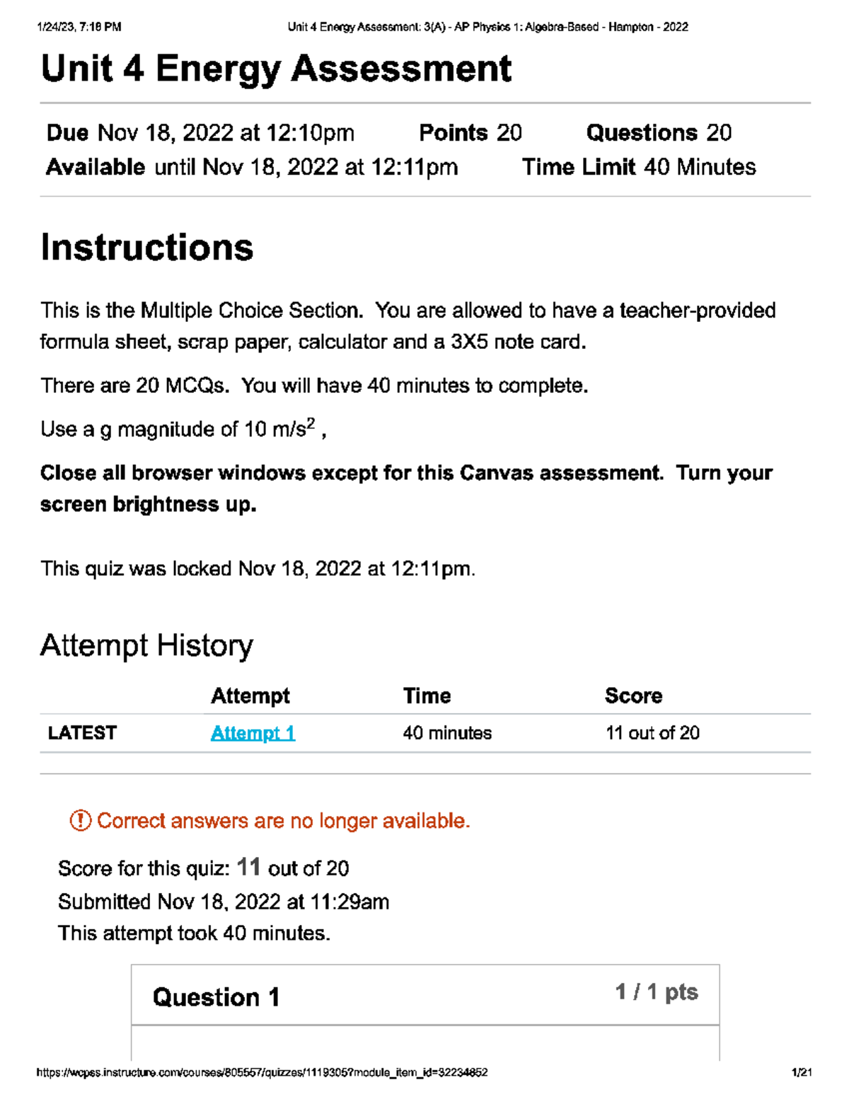 Unit 4 Energy Assessment - Unit 4 Energy Assessment Due Nov 18, 2022 at ...